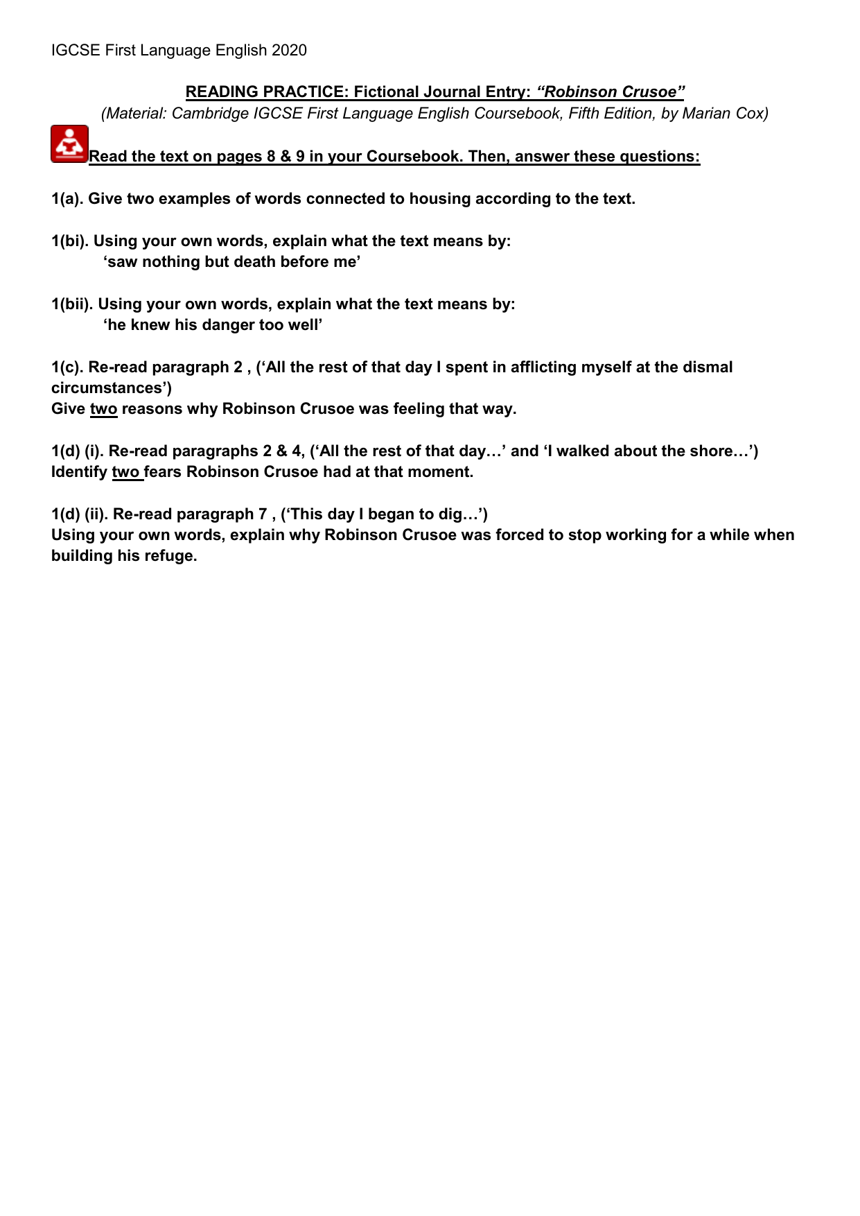 IGCSE First Language English Exam Practice