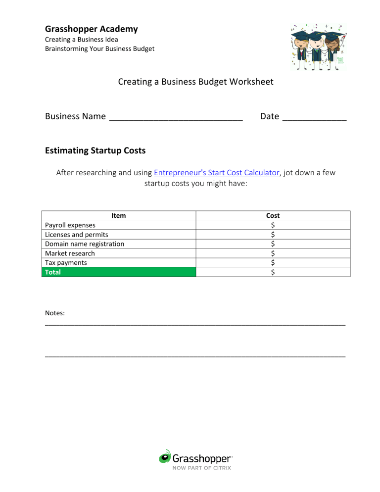 Business Budget Worksheet