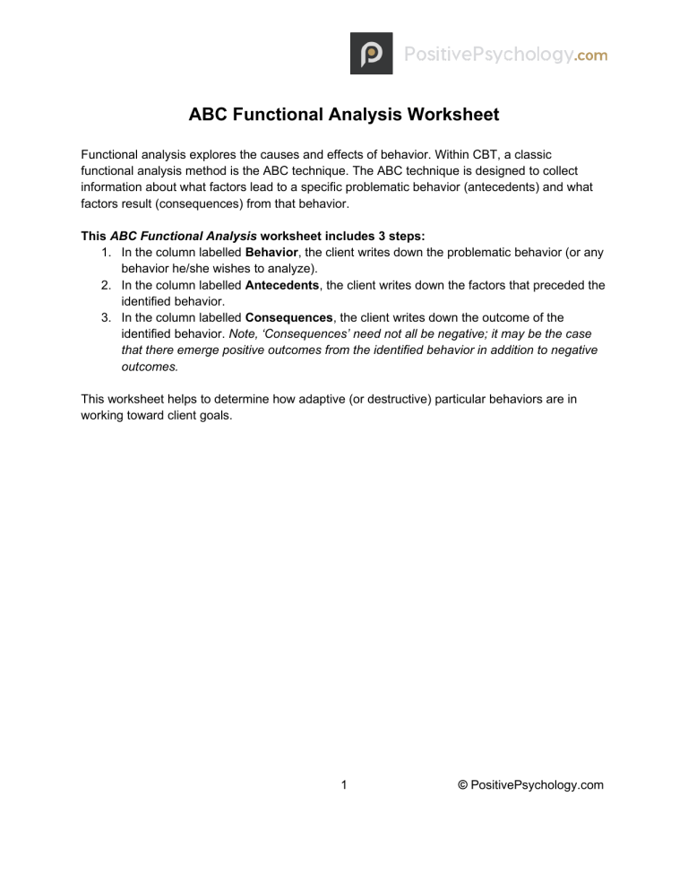 ABC Functional Analysis Worksheet