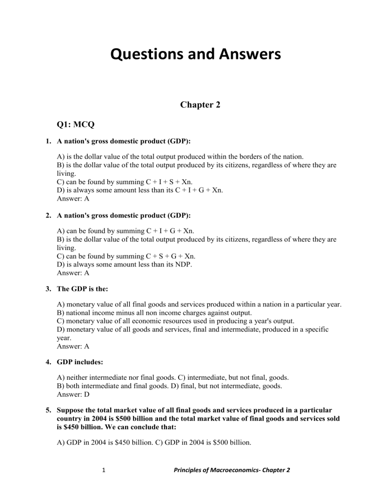 Macroeconomics GDP Questions and Answers