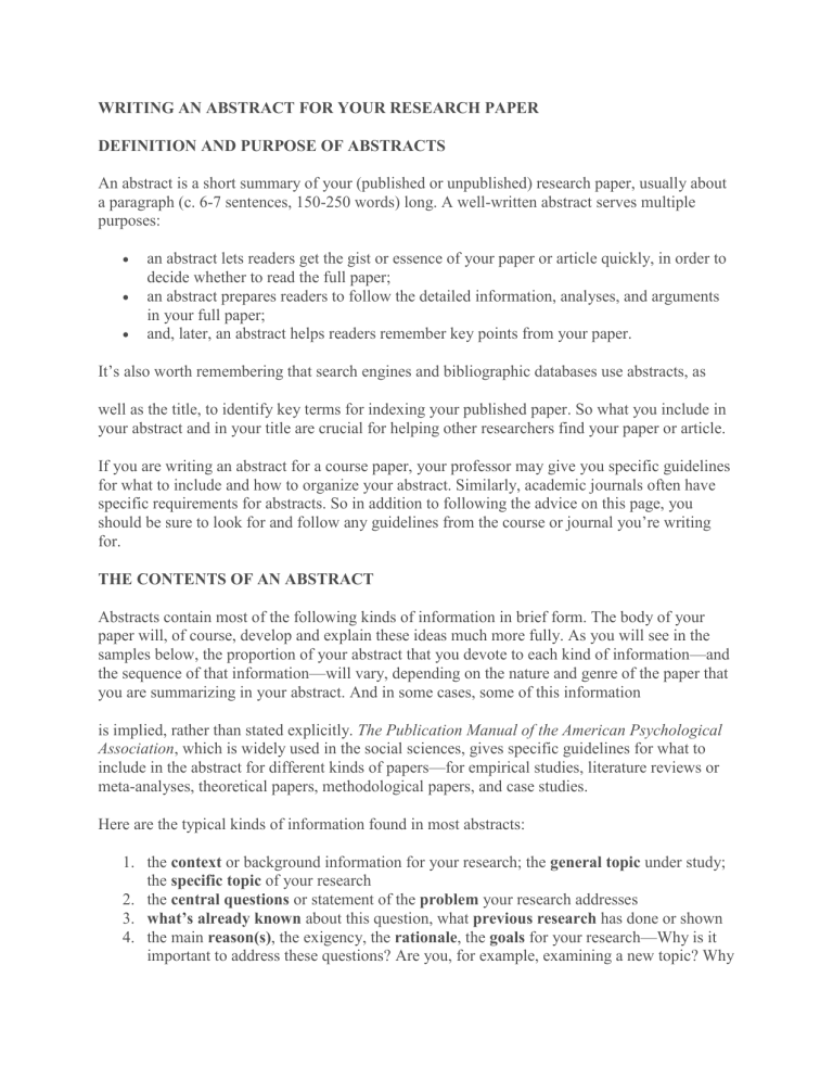 How To Write An Abstract For Your Research Paper 