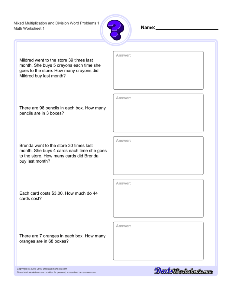 Mixed multipy divide word problems one v1