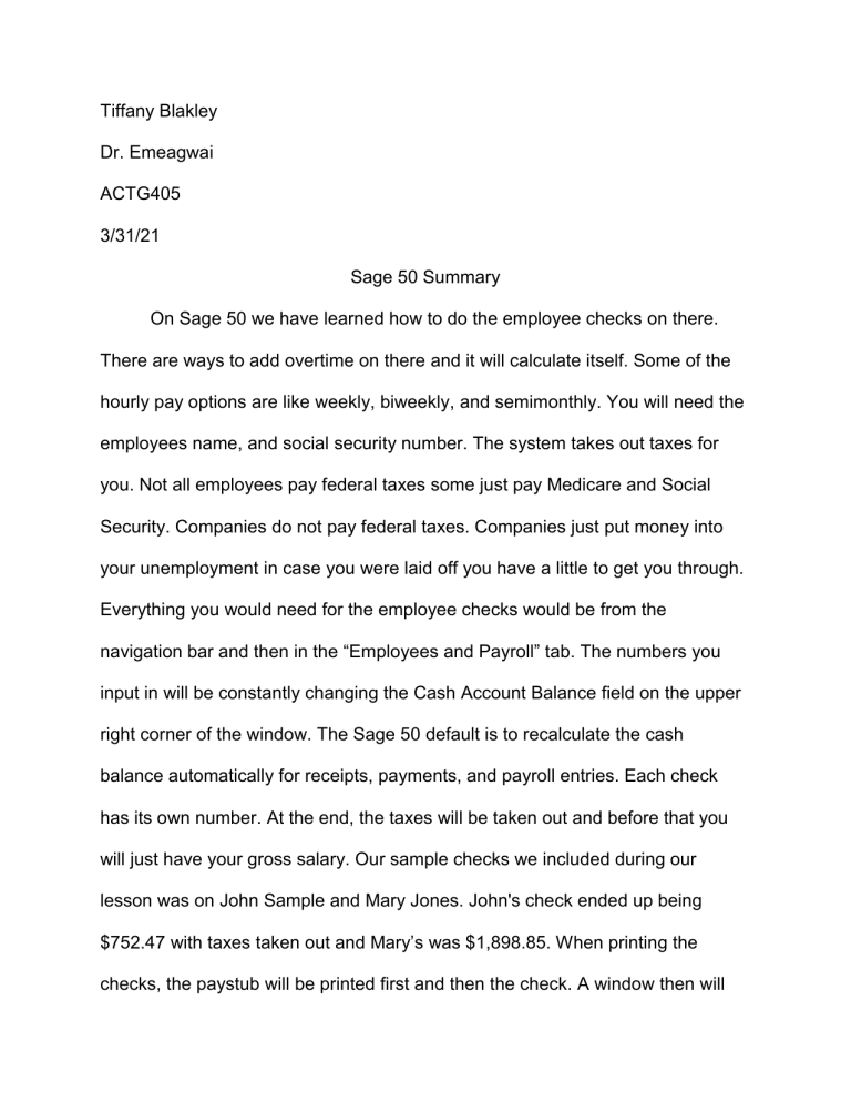 SAGE 50 SUMMARY