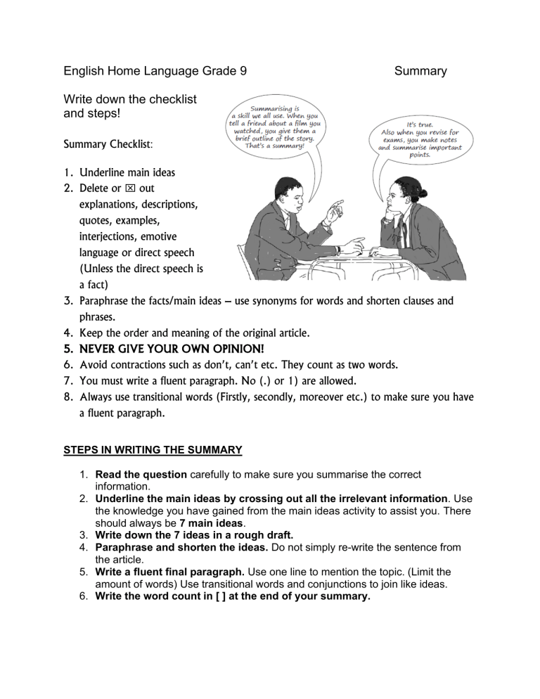 Grade 9 English HL Summary worksheet edited