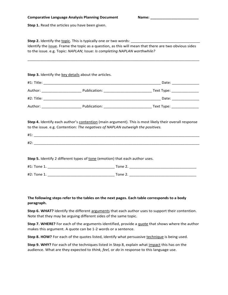 Comparative Language Analysis Planning Document