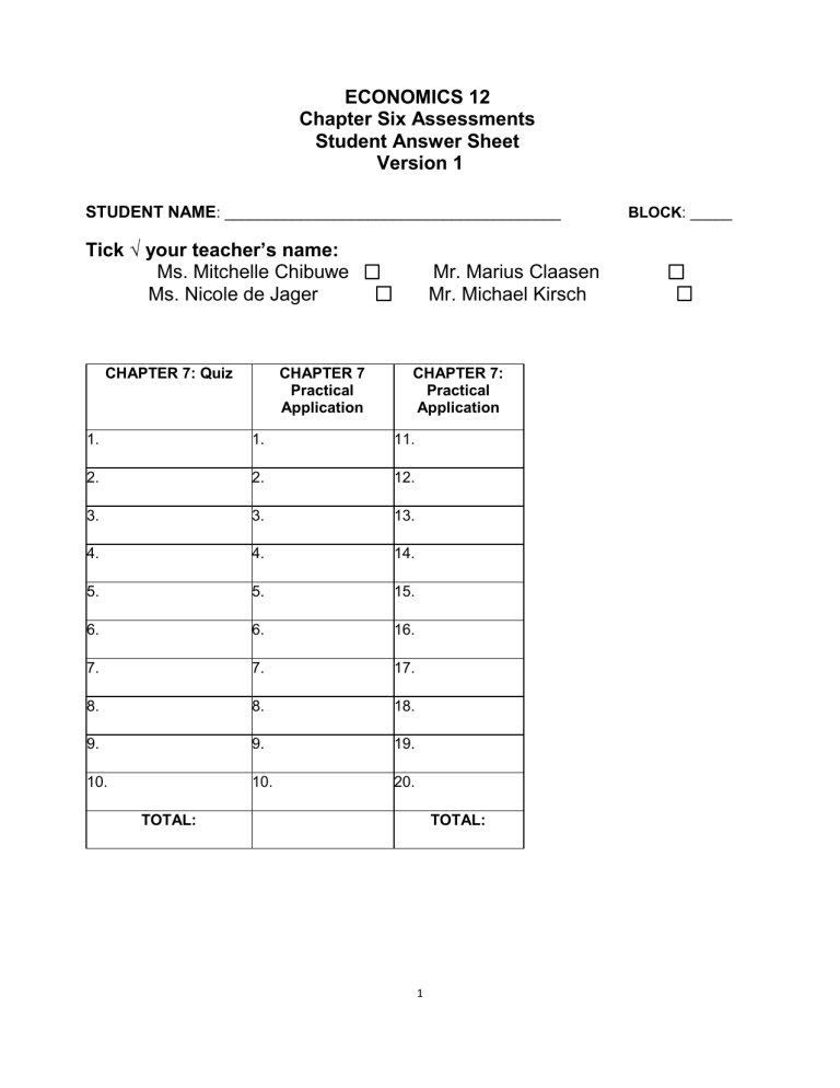 Chapter 7 Quiz Version 1 Chapter 7 Quiz Version 1