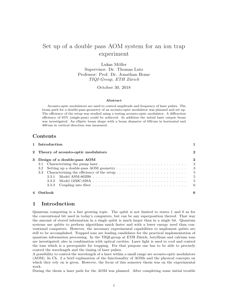 Double-Pass AOM System for Ion Trap Experiment