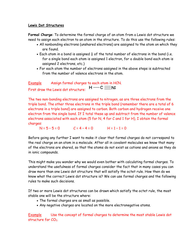 Lewis Dot Structures & Formal Charge: Chemistry Worksheet