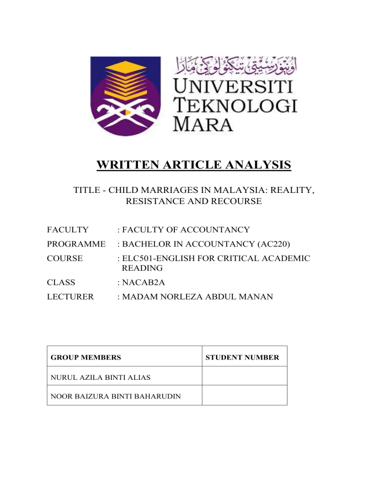 ELC501 Written Article Analysis
