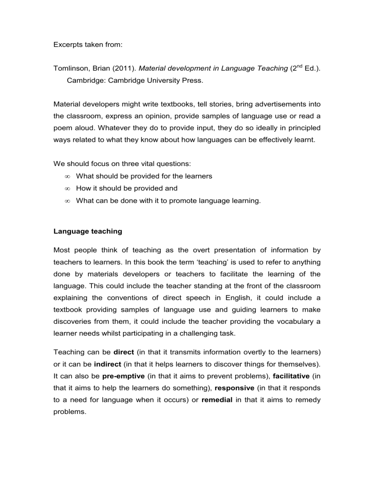 Material Development Tomlinson