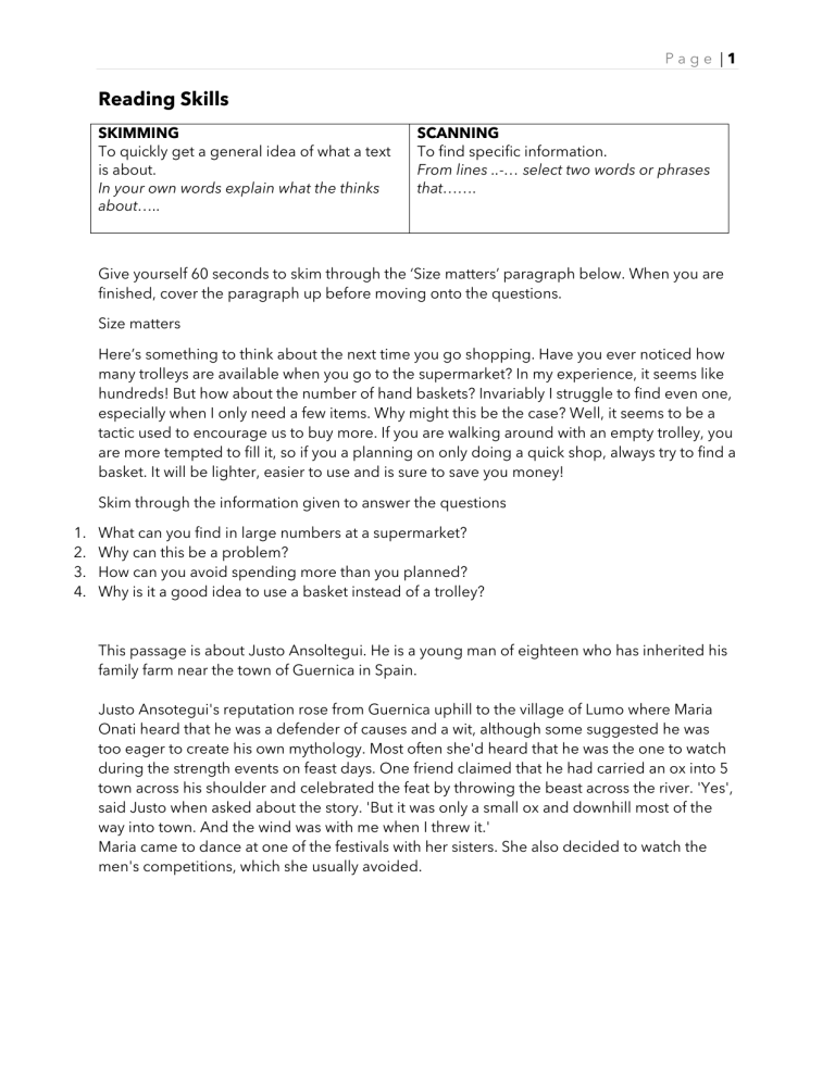 Reading Skills Reading Skills