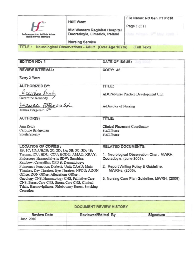 Neurological Observations Guideline - Adult Patients