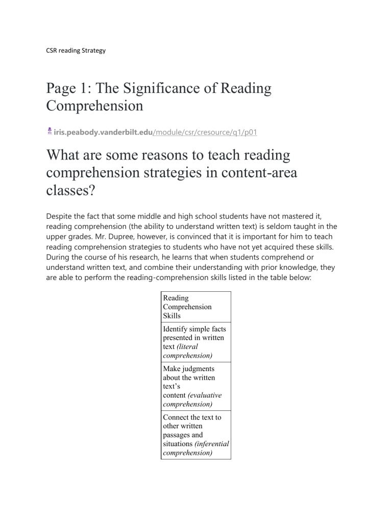 CSR Reading Strategy