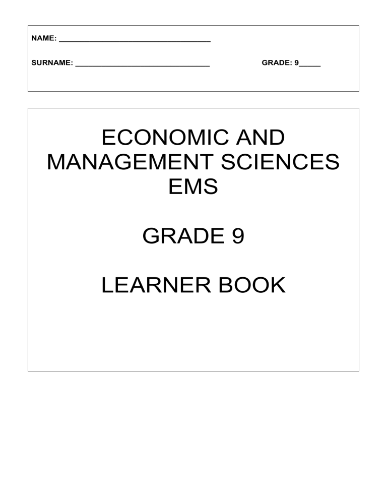 Grade 9 EMS Learner Workbook For 2020 Grade 9 EMS Learner Workbook For 2020