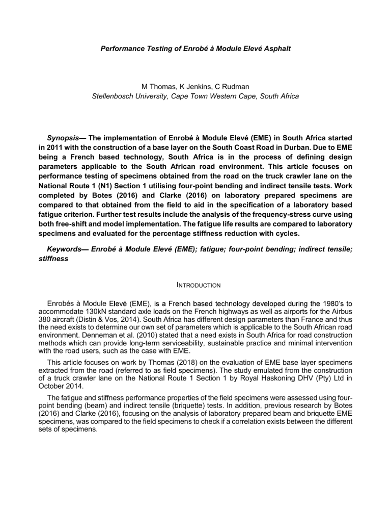 EME Asphalt Performance Testing: South African Road Study