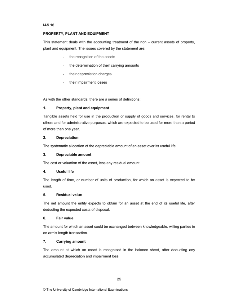 IAS 16 PPE IAS 16 PPE