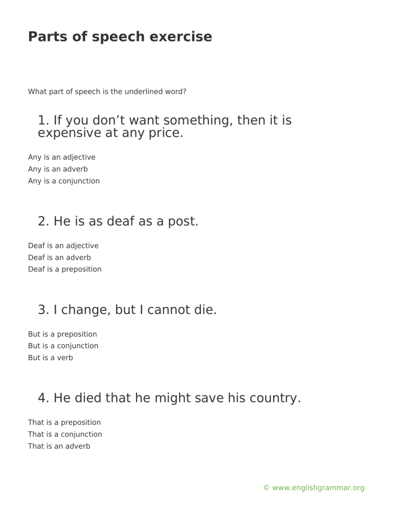 Parts Of Speech Exercise