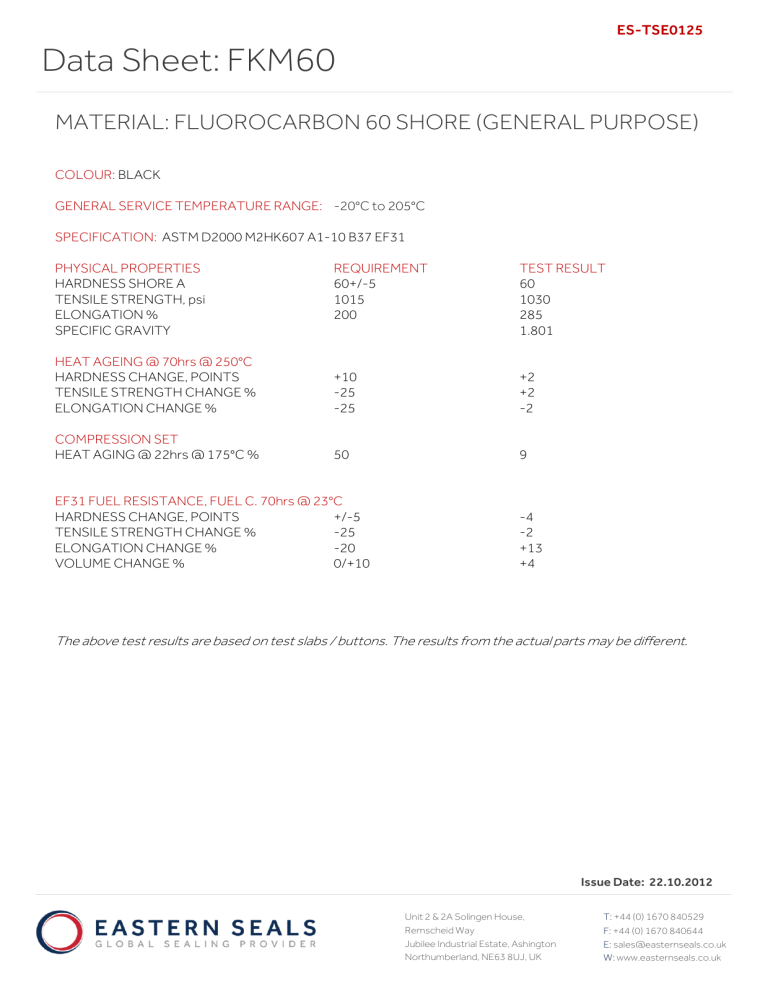 FKM60 Fluorocarbon Data Sheet: Properties & Specs