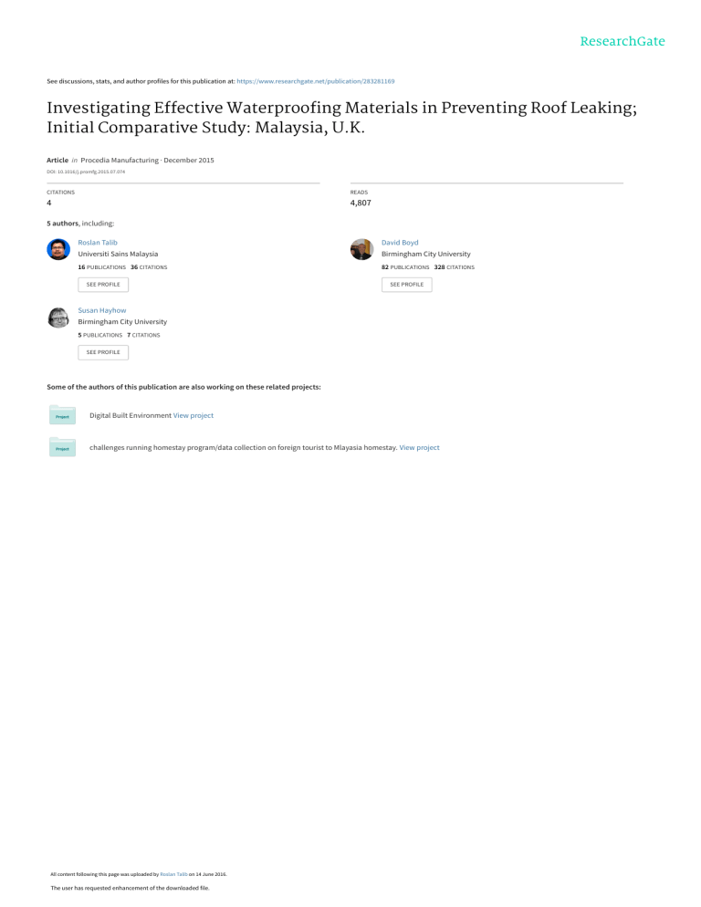 Waterproofing Materials for Roof Leaks: Malaysia & UK Study