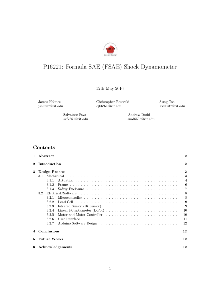 Formula SAE Shock Dynamometer Design Report