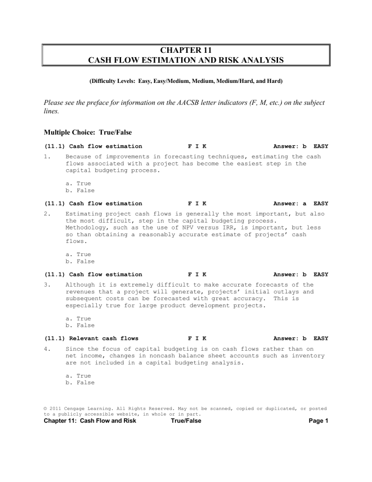Cash Flow Estimation & Risk Analysis Test