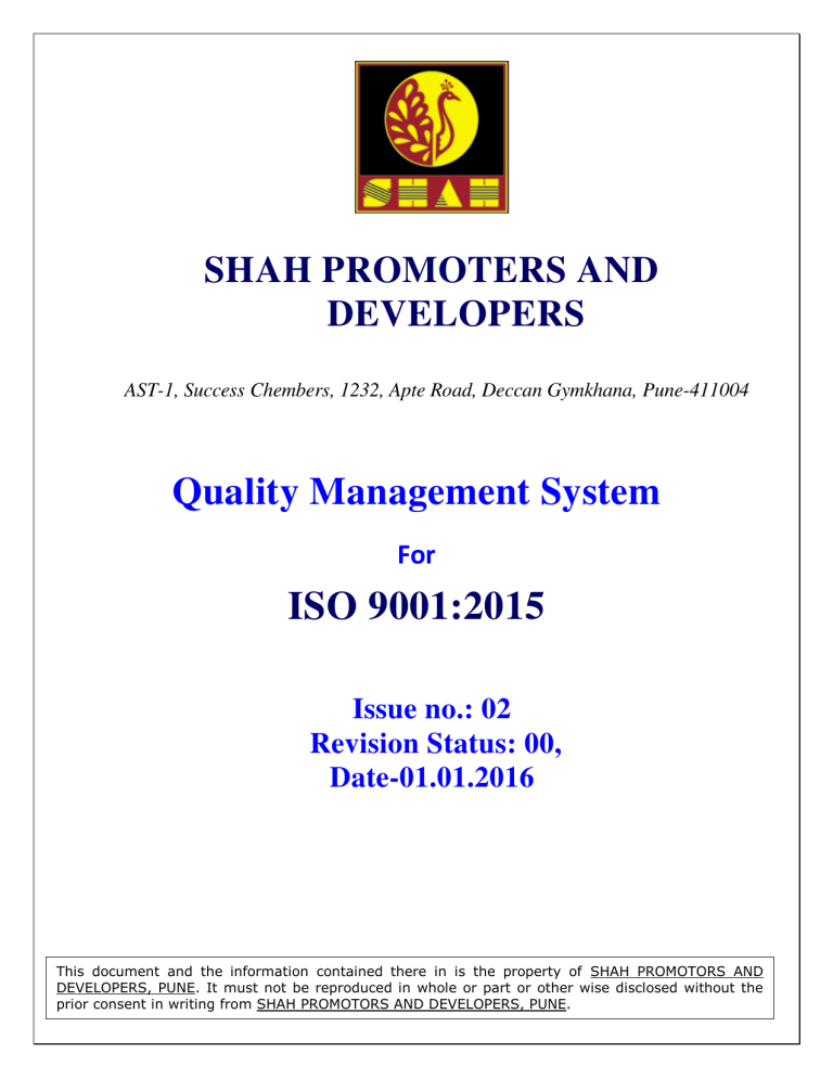 9001 2015 Quality manual example