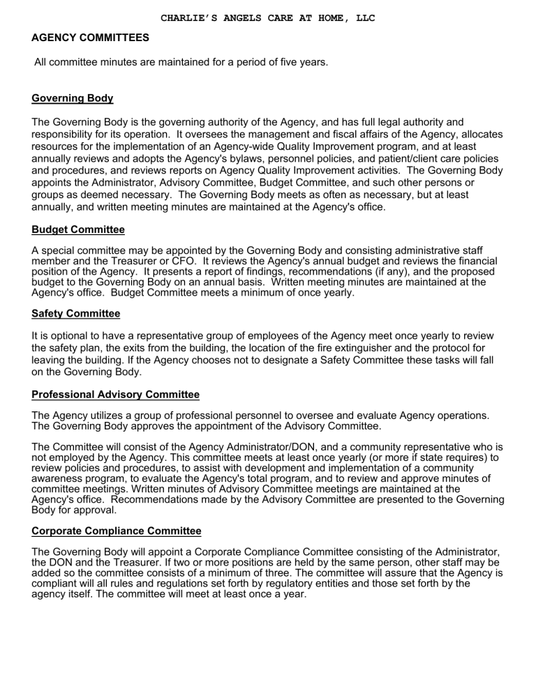 Agency Committee Structure & Policies