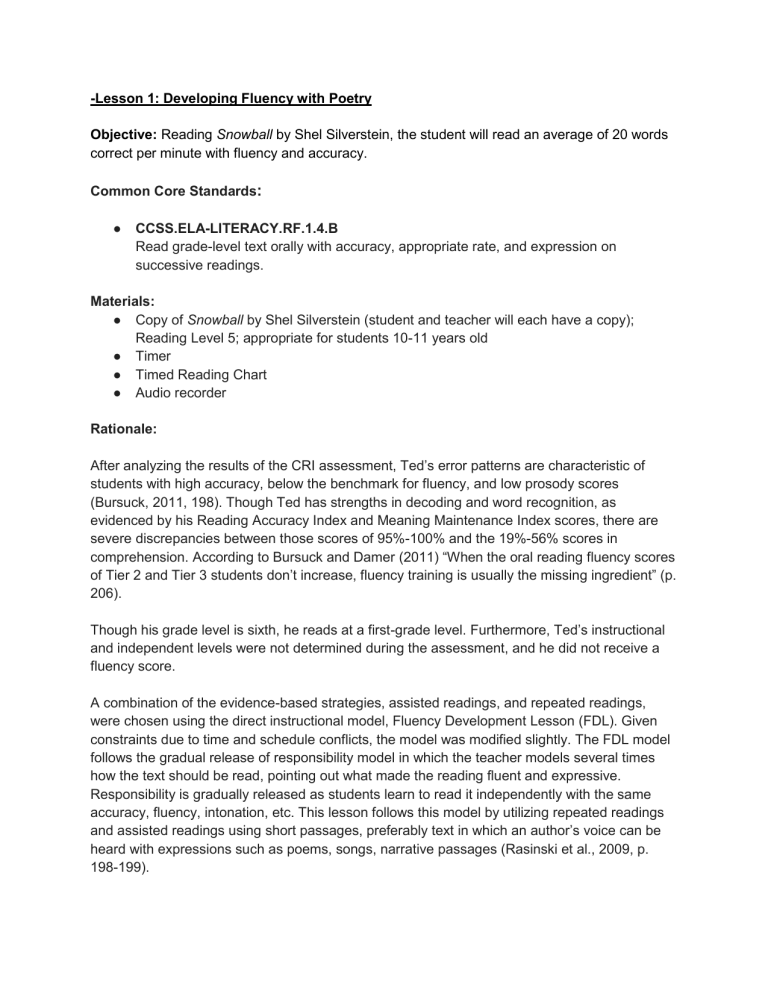 Reading Fluency & Vocabulary Lesson Plan