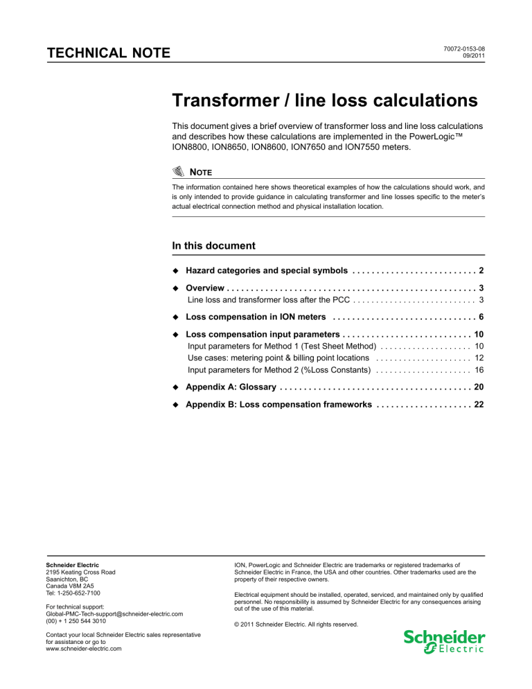 Transformer/Line Loss Calculations in PowerLogic ION Meters