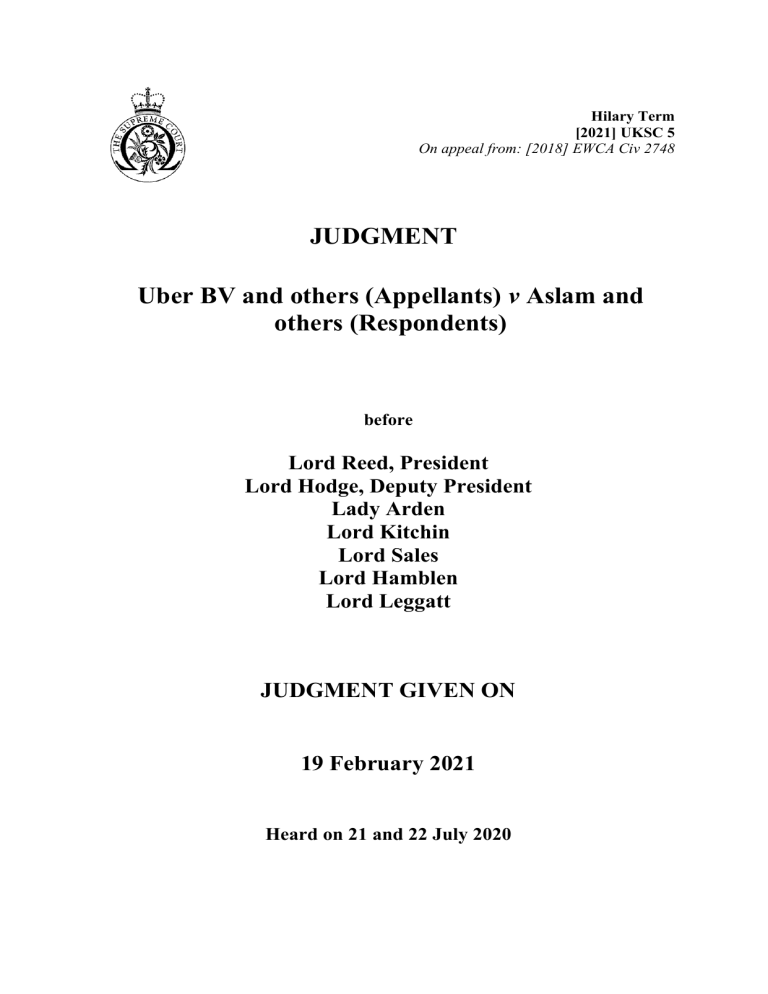 Uber v Aslam UKSC Judgment