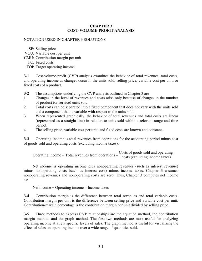 Cost Volume Profit Analysis CVP Chapter