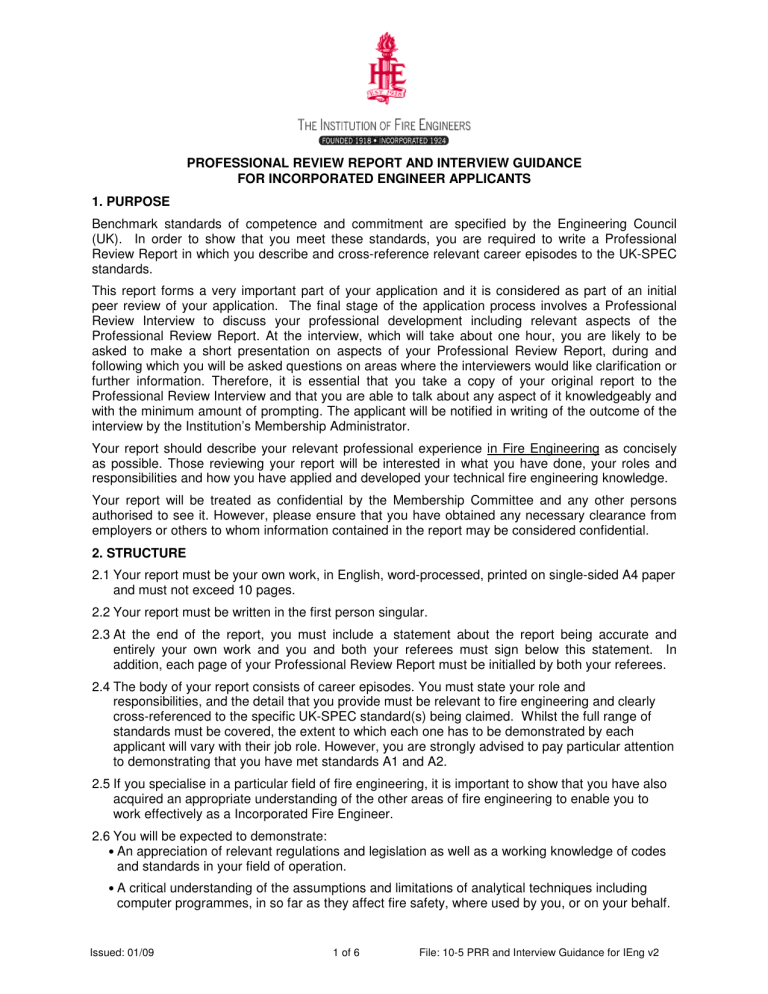 Fire Engineering IEng Professional Review Guidance