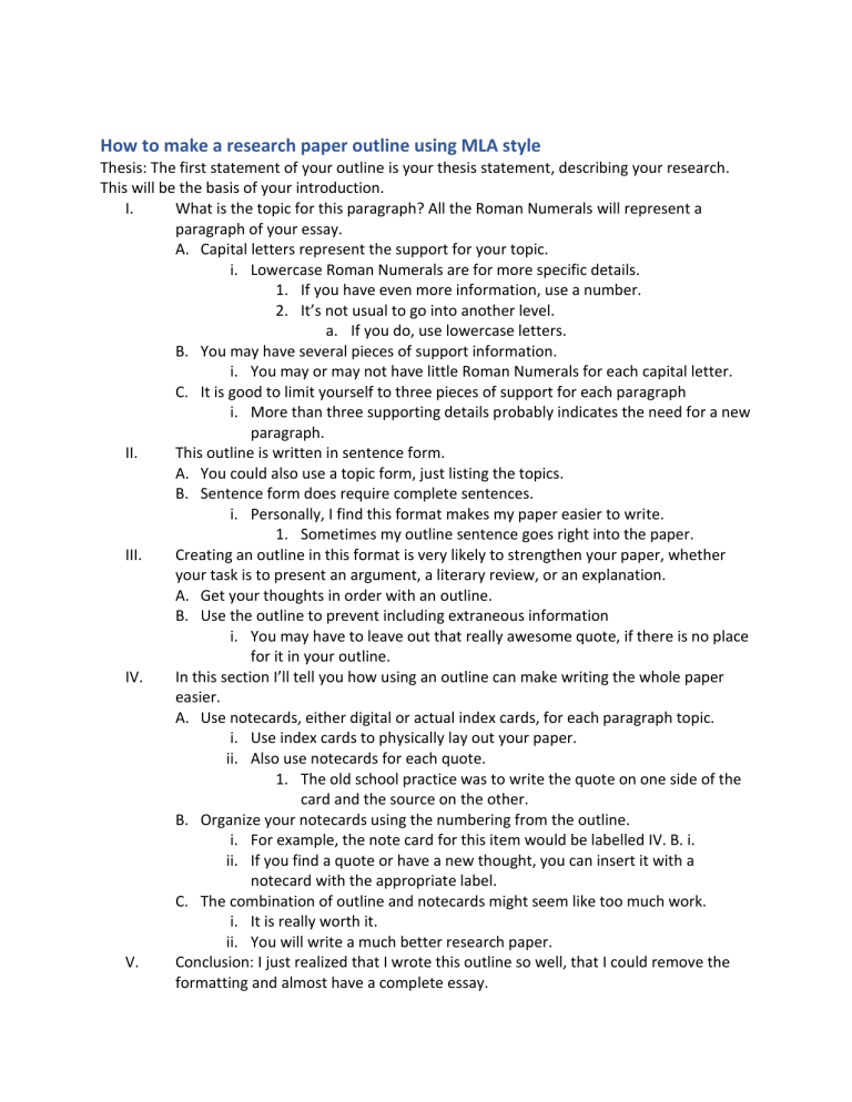 An MLA Style Outline