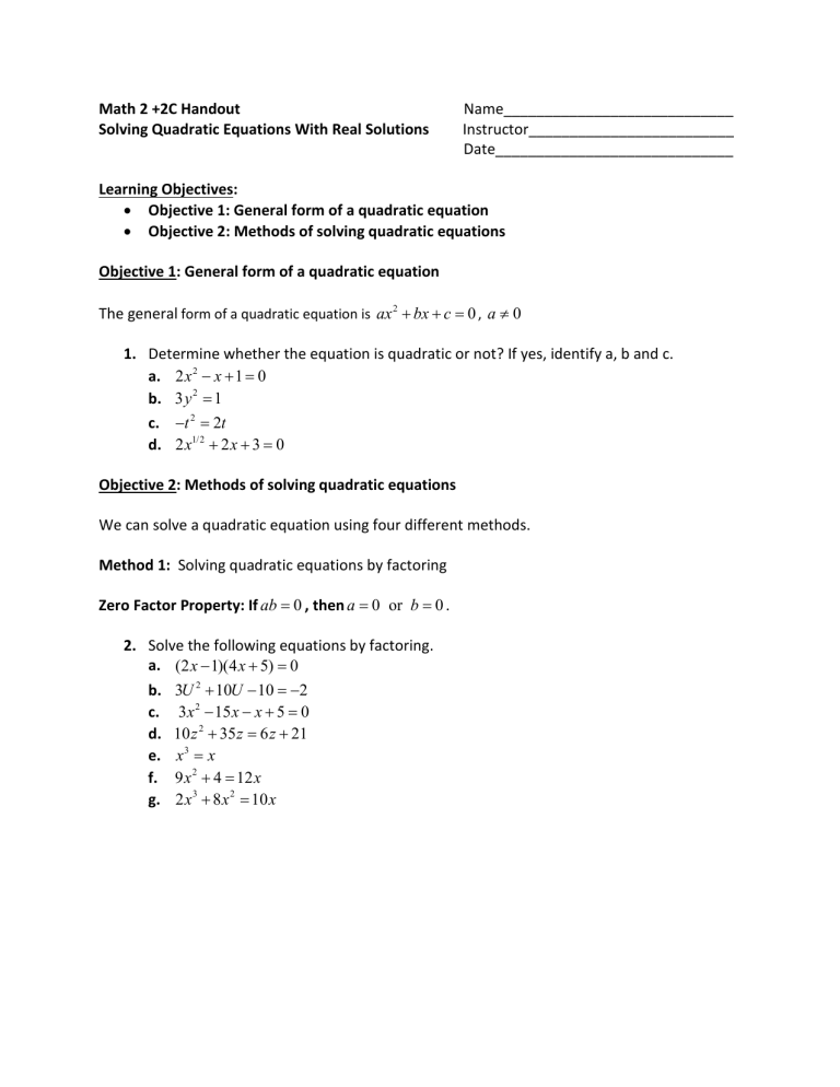 Solving Quadratic Equations