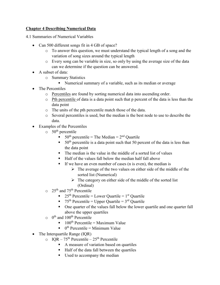 Describing Numerical Data: Summaries & Distributions Describing Numerical Data: Summaries & Distributions