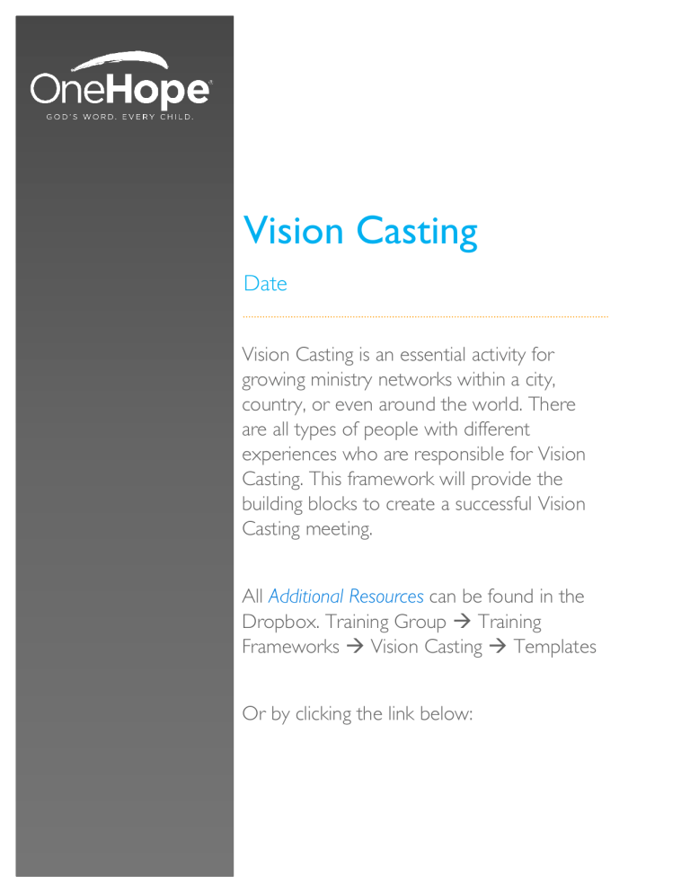 Vision Casting Framework: OneHope Ministry Guide