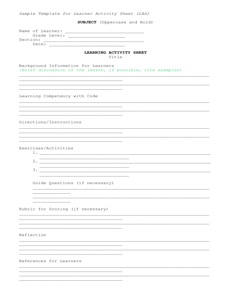 Learning Activity Sheet Las English Week Docx Learning Activity 