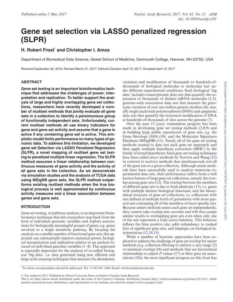 Gene Set Selection Via Lasso
