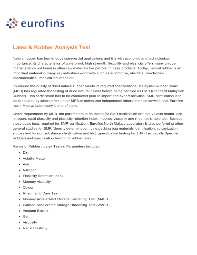 Latex & Rubber Analysis Testing Services | Eurofins