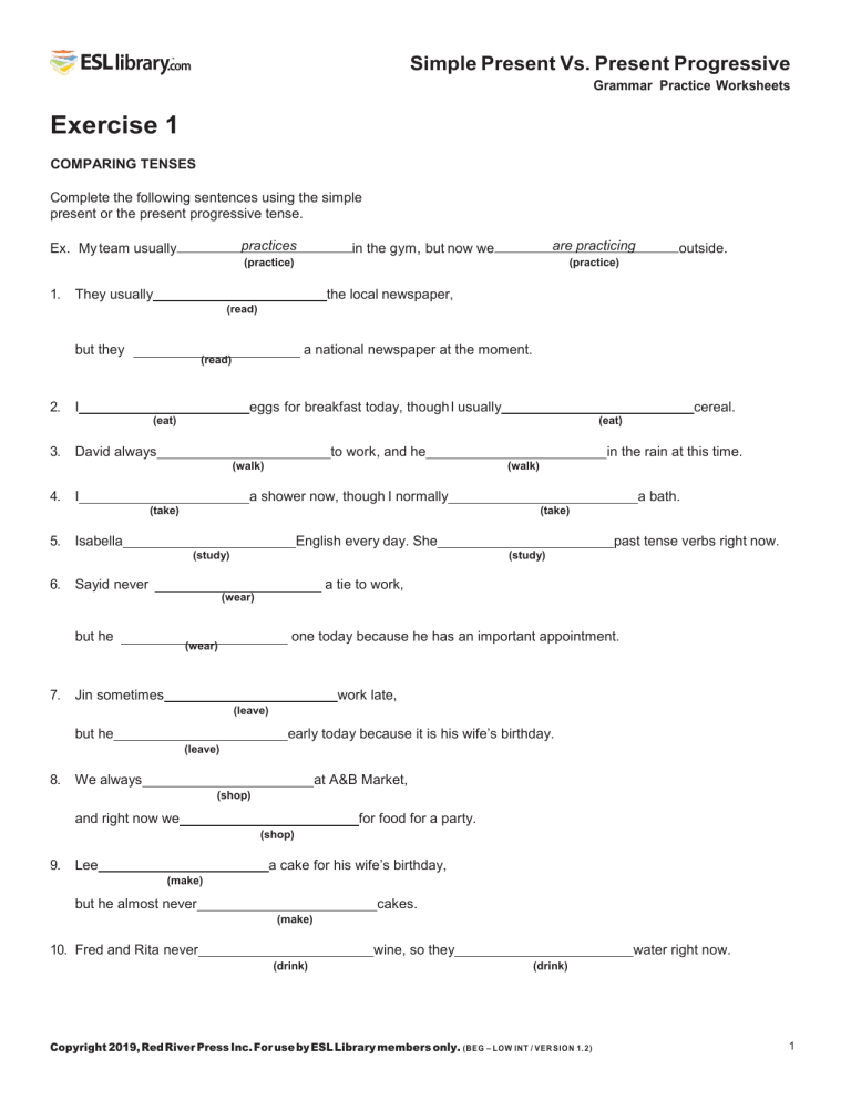 PRACTICE SIMPLE PRESENT TENSE VS PRESENT CONTINUOUS TENSE