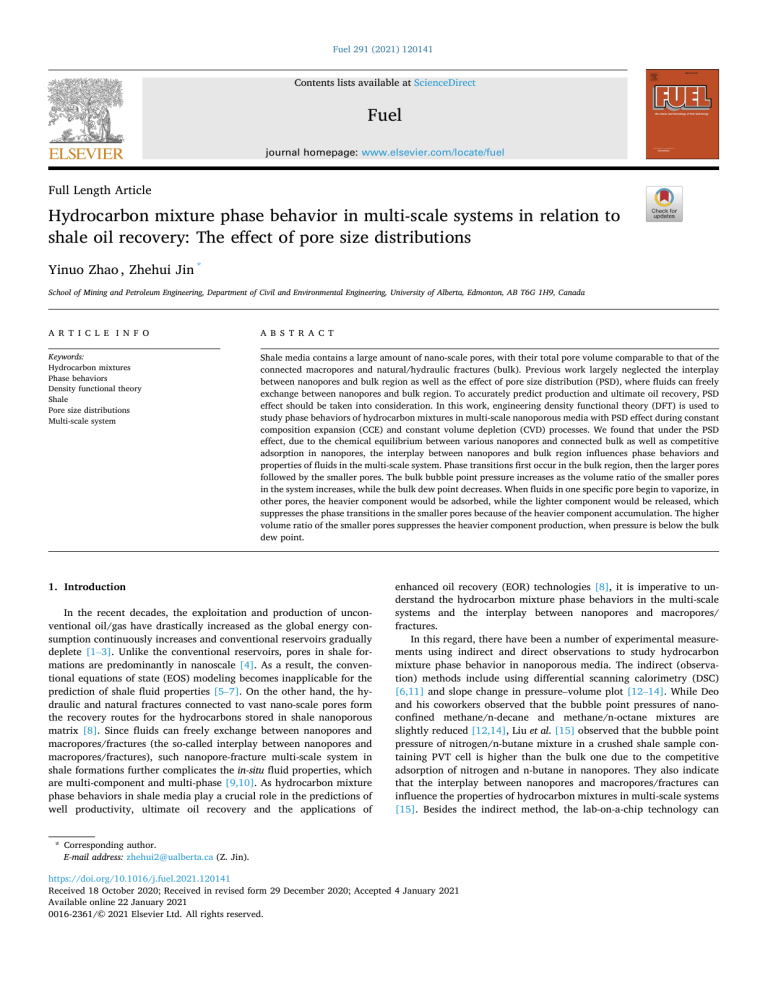 Hydrocarbon mixture phase behavior in multi-scale systems in relation ...