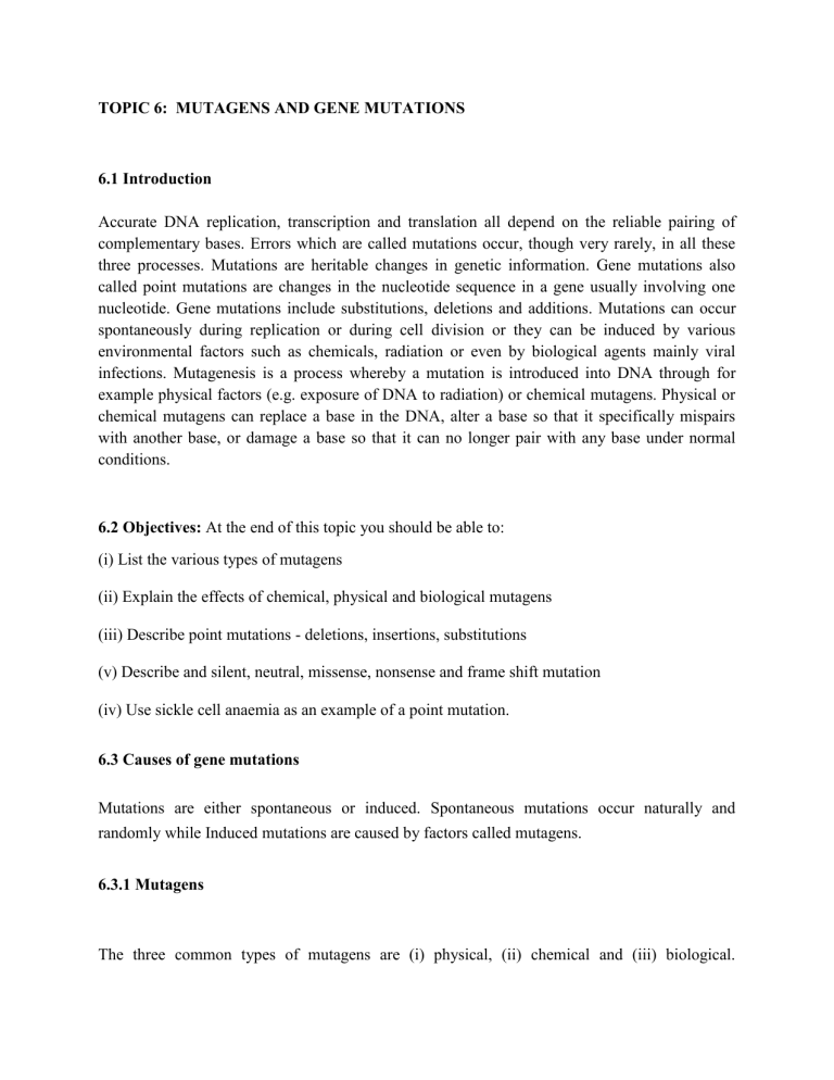 Mutagens and Gene Mutations: Types and Effects