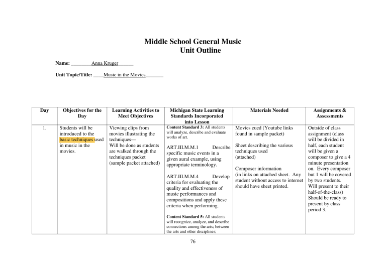 Film Music Lesson Plan Film Music Lesson Plan