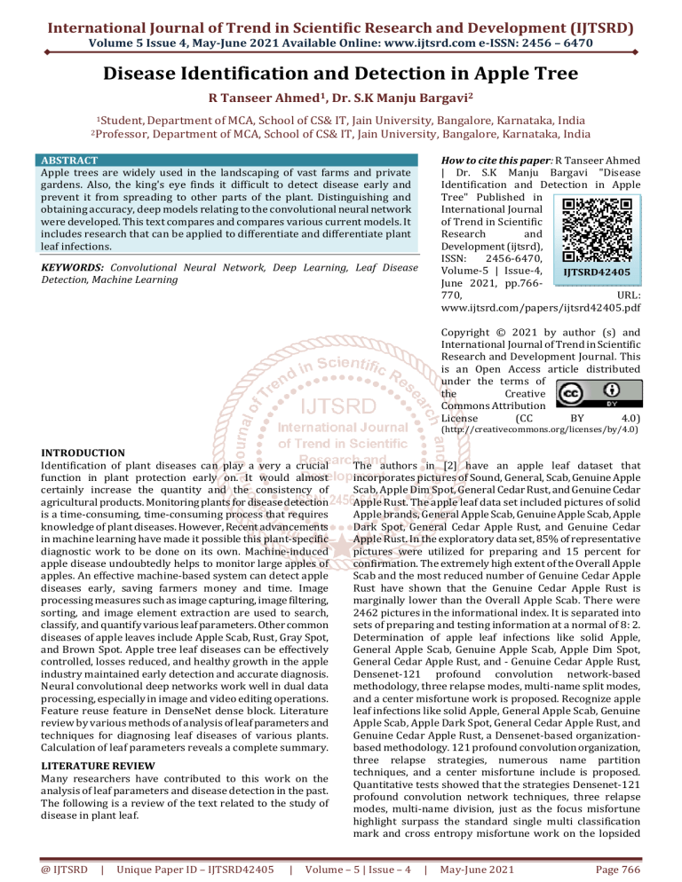Disease Identification and Detection in Apple Tree