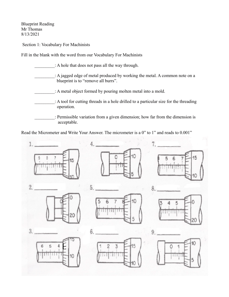 Blueprint Reading Test 1