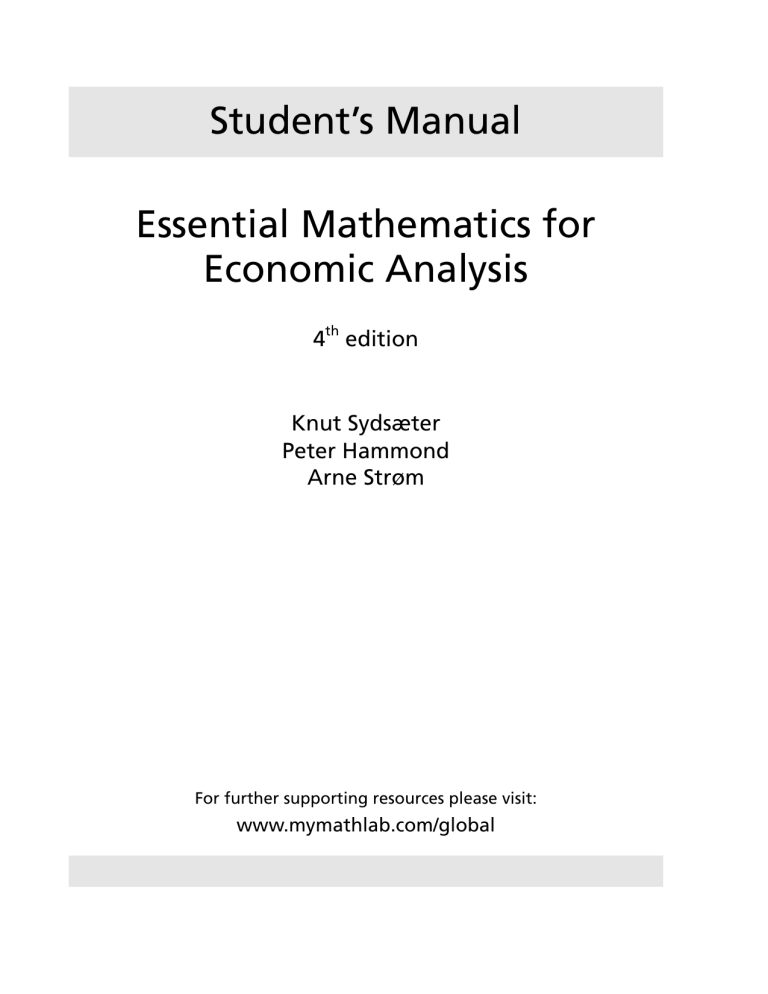 Essential Math for Economic Analysis Student's Manual