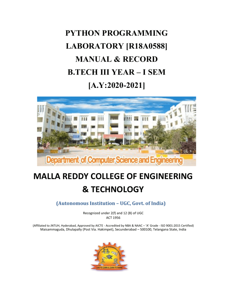  R18A0588 Python Programming Lab Manual