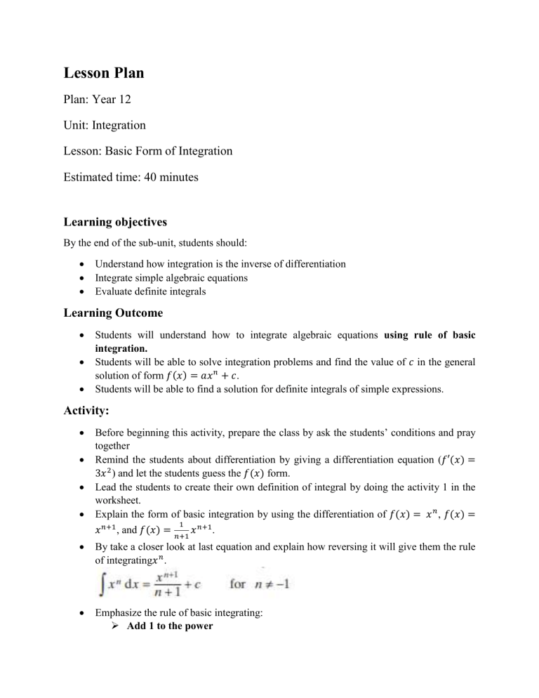 Lesson Plan Intergration