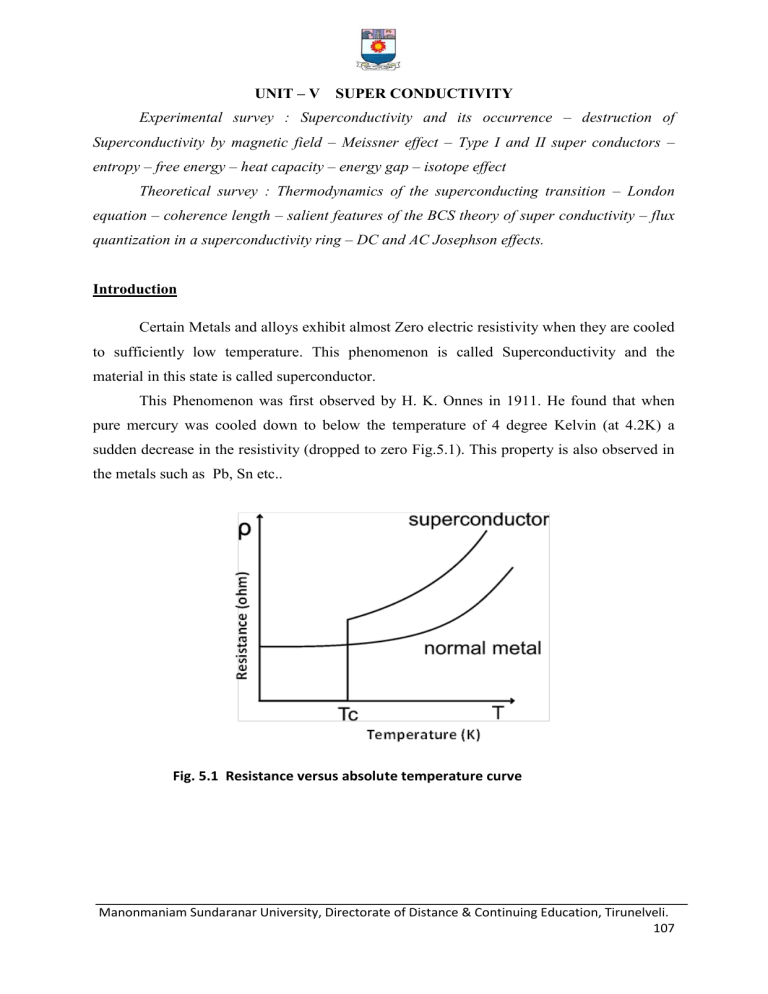 Superconductivity: Theory & Experiment - Lecture Notes