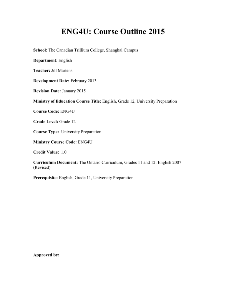 ENG4U Course Outline 2015
